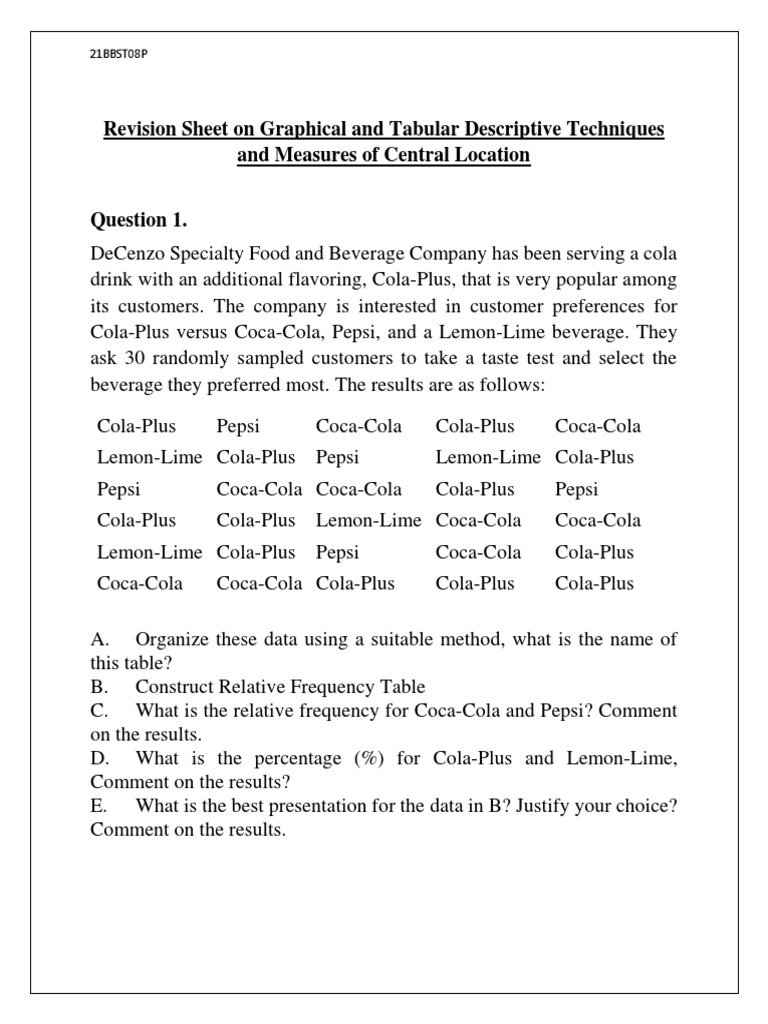 Statistics - Revision Sheet | PDF | Median | Mean