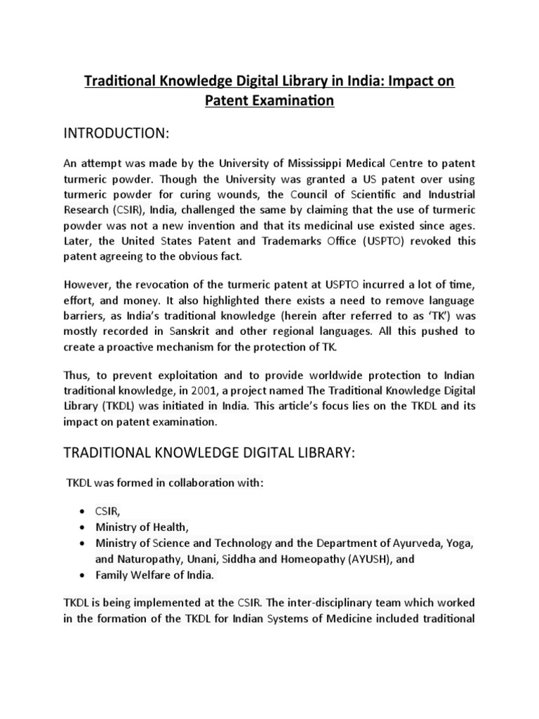 Traditional Knowledge Digital Library in India | PDF
