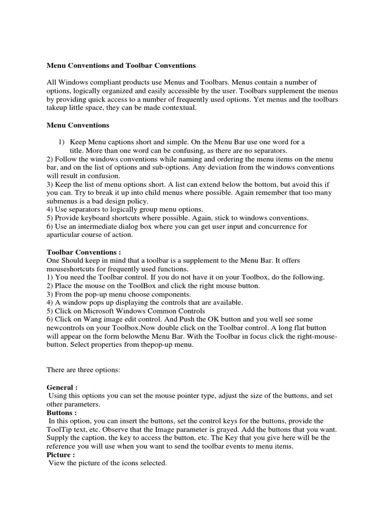 Menu and Toolbar Design Guidelines | PDF | Menu (Computing) | Window ...