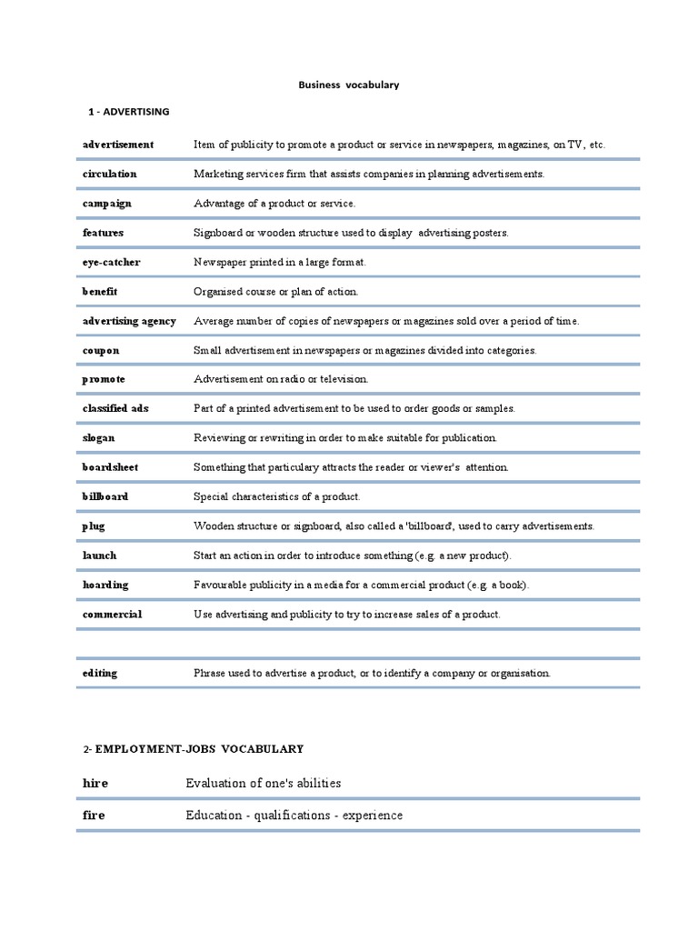 Business Vocabulary 1 | PDF | Advertising | Retail