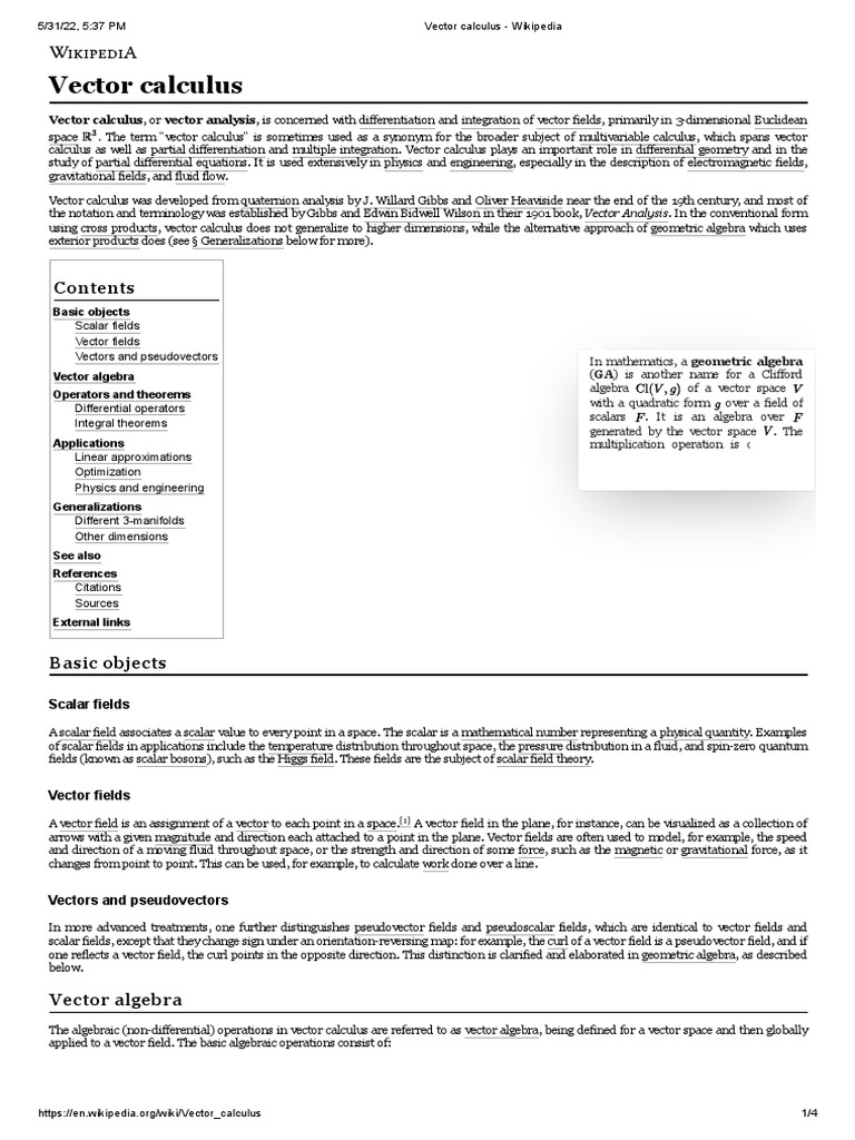 Vector Calculus | PDF | Vector Calculus | Vector Space