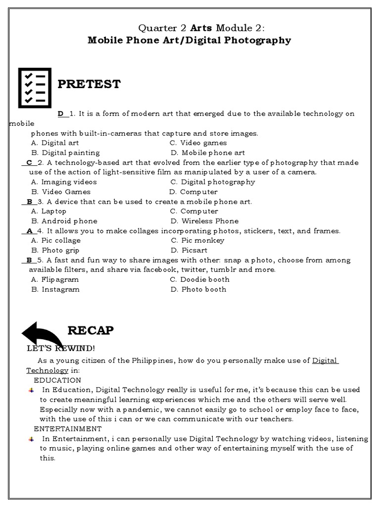 Arts Module 2 Answers | PDF | Video | Mobile Phones