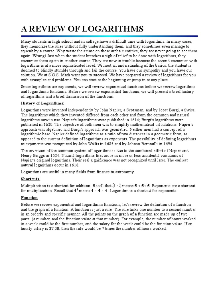 A Review of Logarithms | PDF | Logarithm | Exponential Function