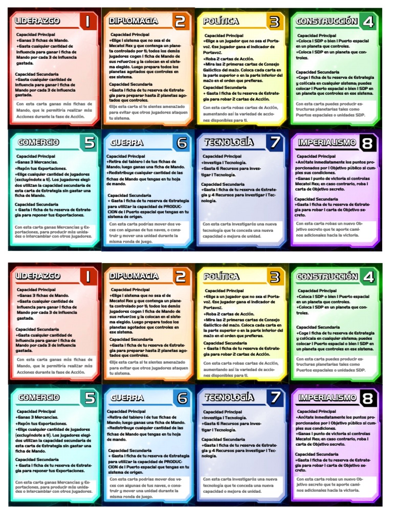 TI4 Strategy Card Player Aid 2 Up With Back 3.0 Spanish | PDF | Guerra ...