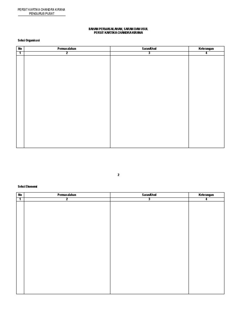 Tabel Permasalahan Saran Dan Usul | PDF