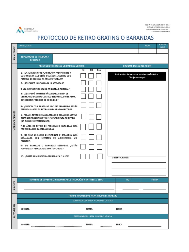 8 Protocolo de Retiro Grating o Barandas | PDF
