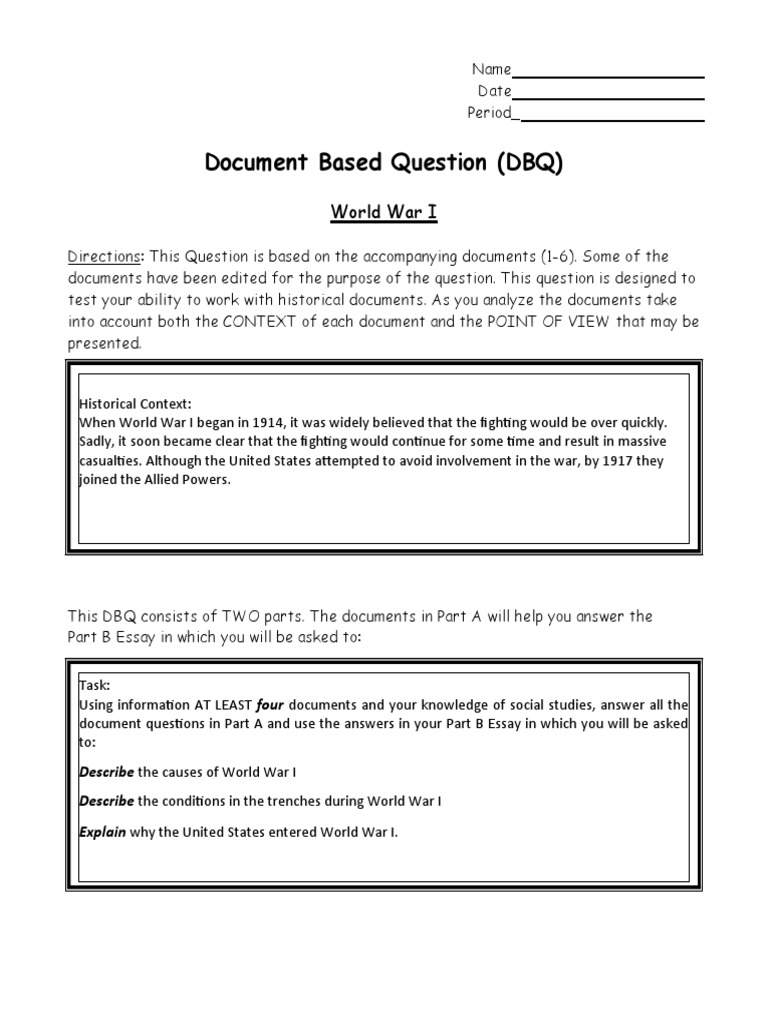 Document Based Question (DBQ) : World War I | PDF | World War I | Essays