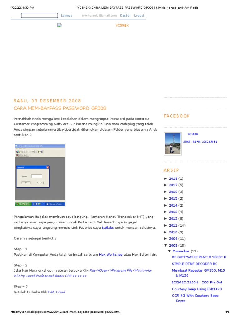 YC5NBX - CARA MEM-BAYPASS PASSWORD GP308 - Simple Homebrew HAM Radio | PDF