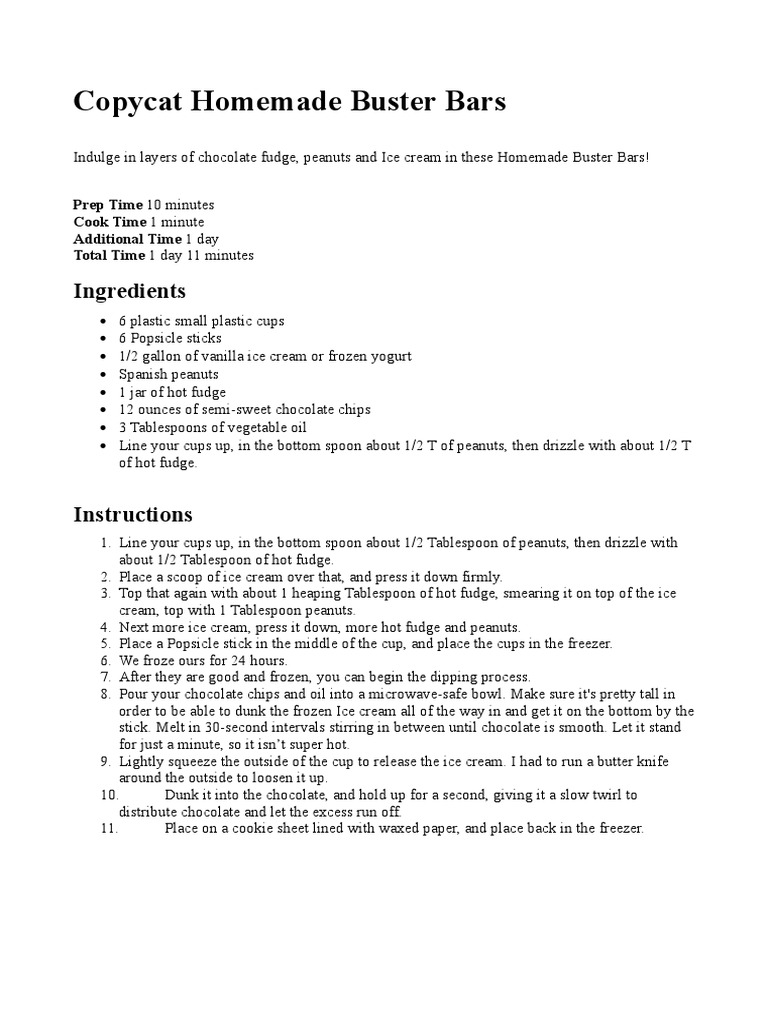 Copycat Homemade Buster Bars | PDF | Cooking, Food & Wine | Wellness