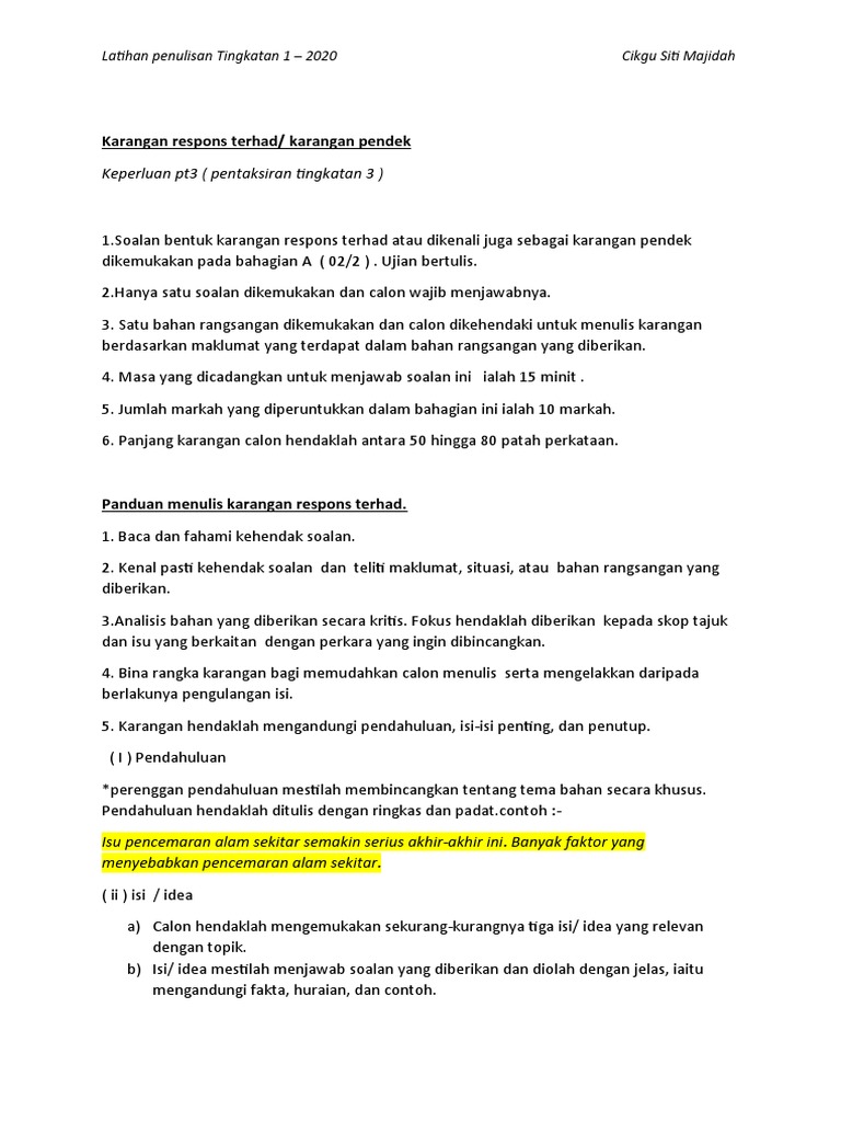 Nota Karangan Respons Terhad | PDF