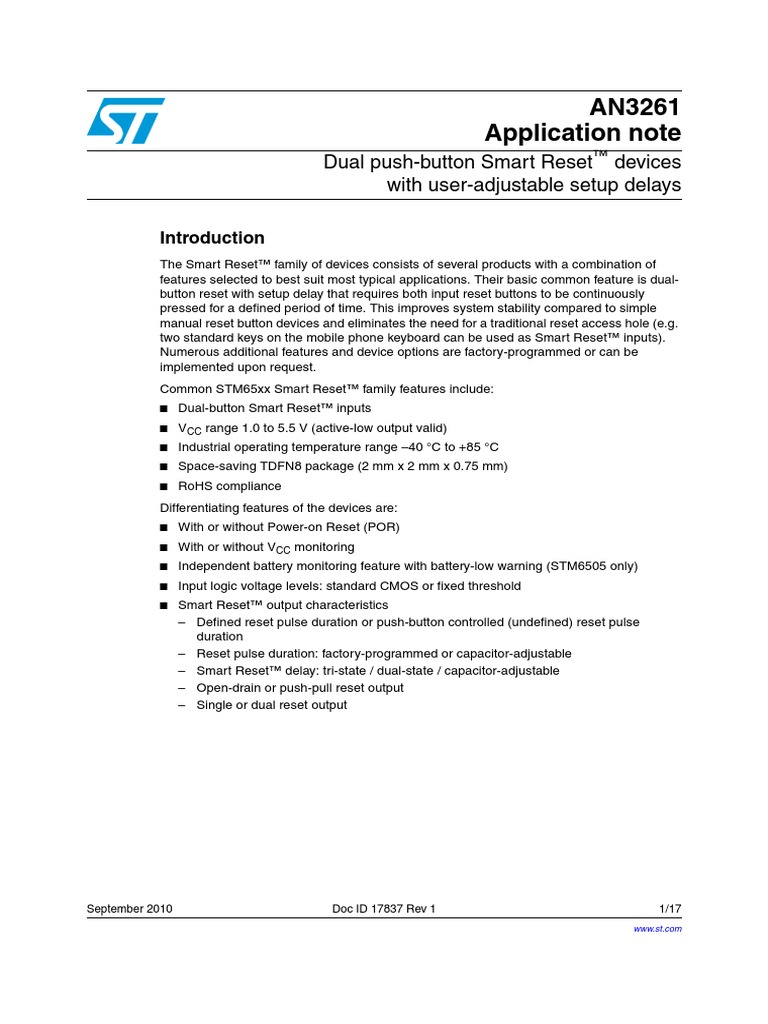 AN3261 Application Note: Dual Push-Button Smart Reset Devices With User-Adjustable Setup Delays ...