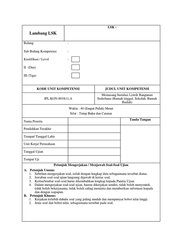 SOAL Ujian Tulis Serkom Memasang Instalsi Listrik | PDF