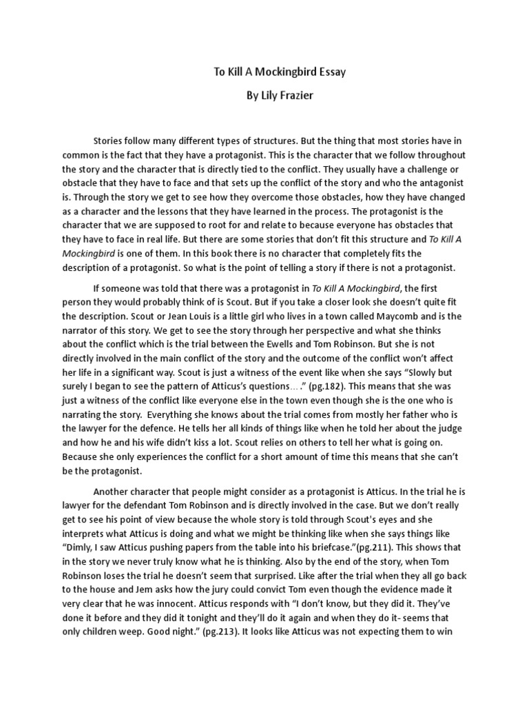 Tkamb Final Essay - Lily Frazier | PDF | To Kill A Mockingbird | Narration
