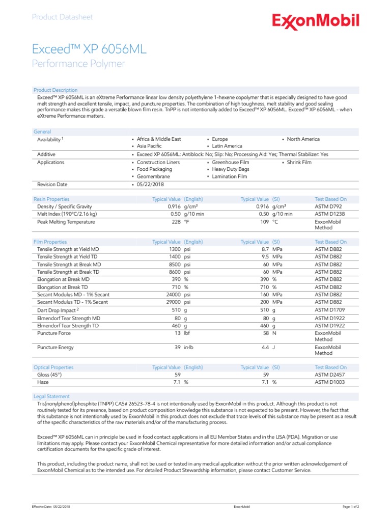 Exceed™ XP 6056ML: Performance Polymer | PDF | Polyethylene | Materials