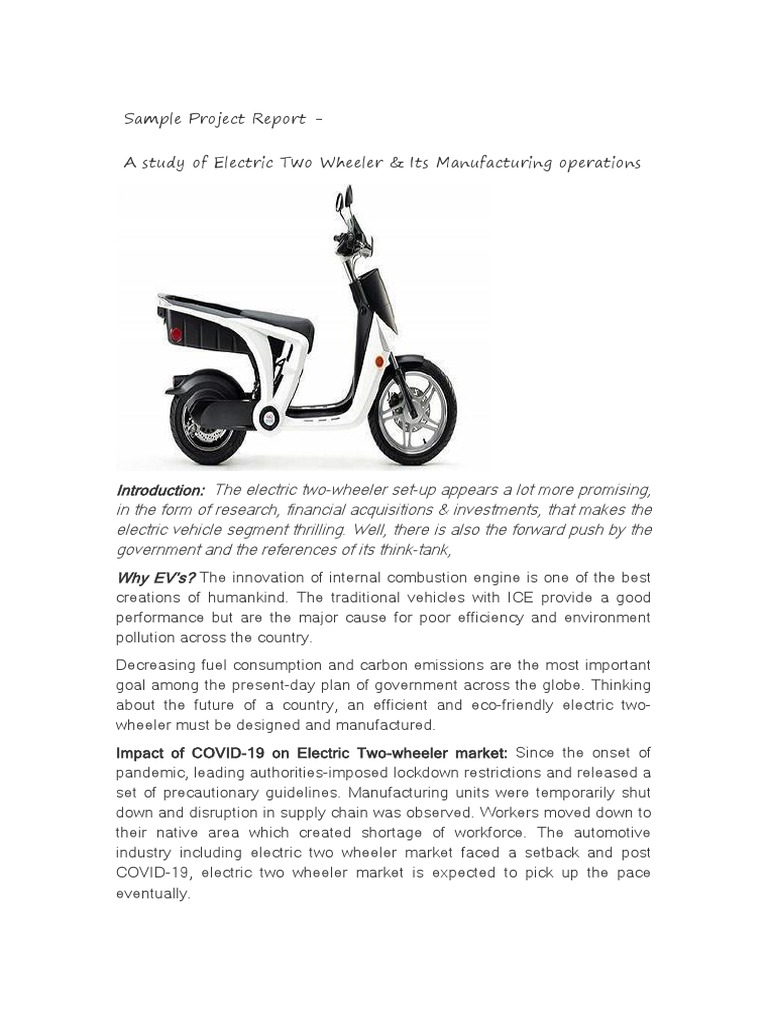 Sample Project Report - Docx EV Two Wheelers | PDF | Electric Motor ...