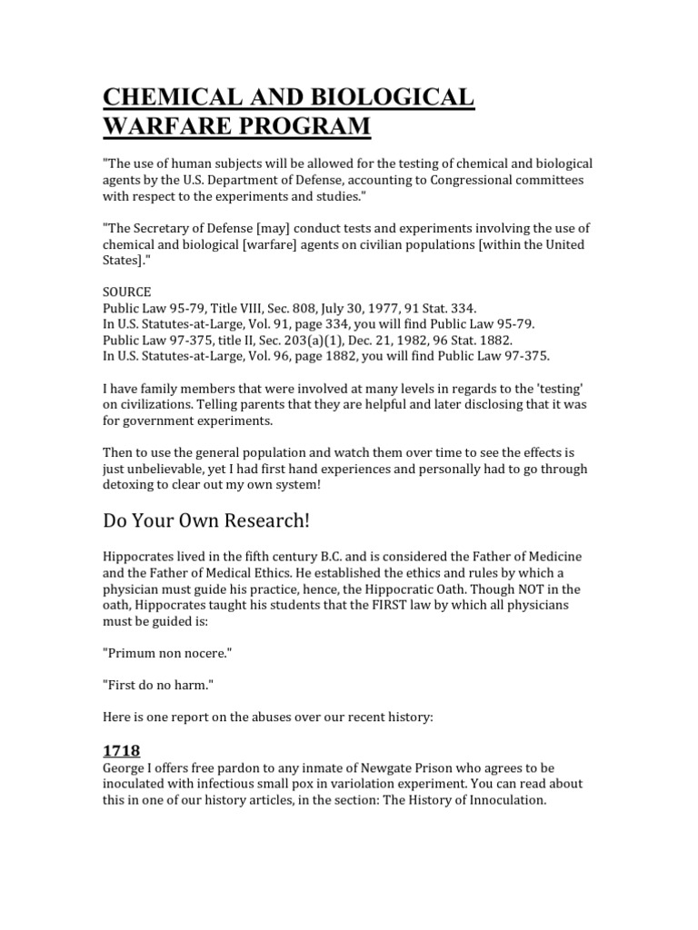 Chemical and Bio Warefare Experiment Programs | PDF | Biological ...