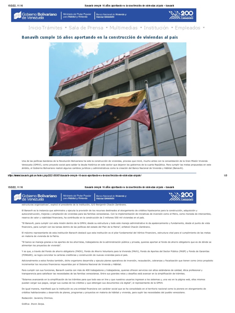 Banavih cumple 16 años aportando en la construcción de viviendas al ...