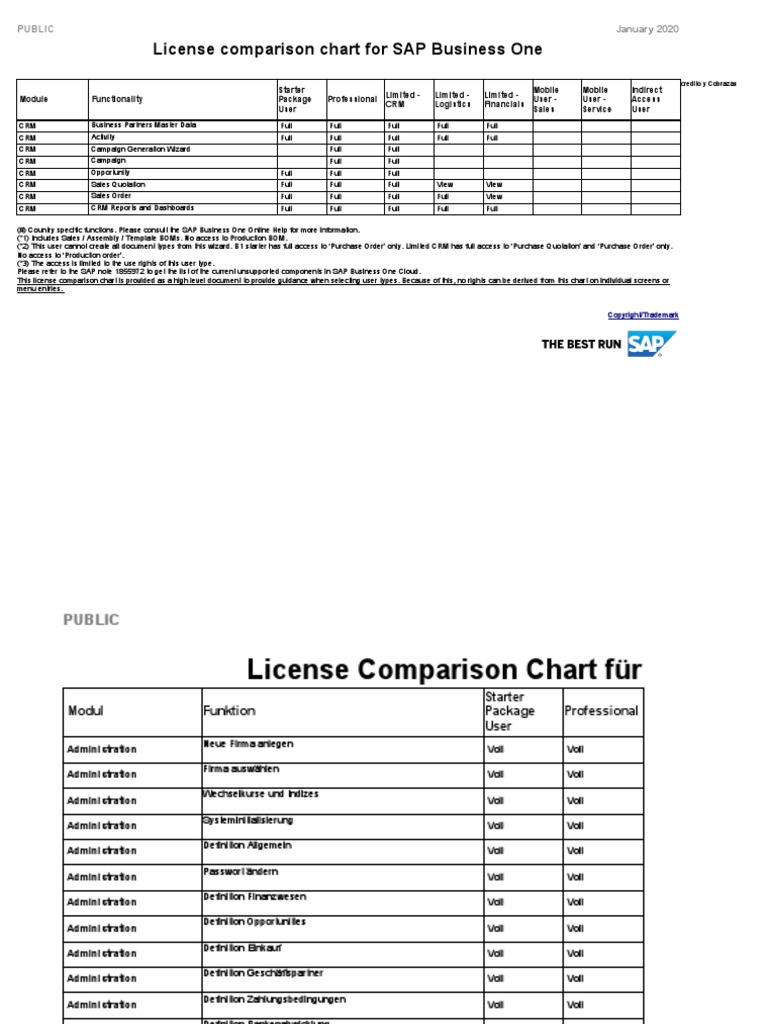 License Comparison Chart For SAP Business One | PDF | Customer ...
