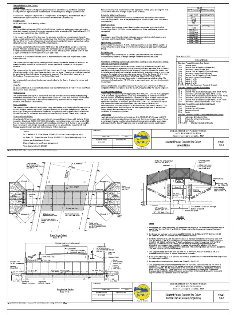 General Notes Standard Precast Concrete Box Culvert: Sheet | PDF ...