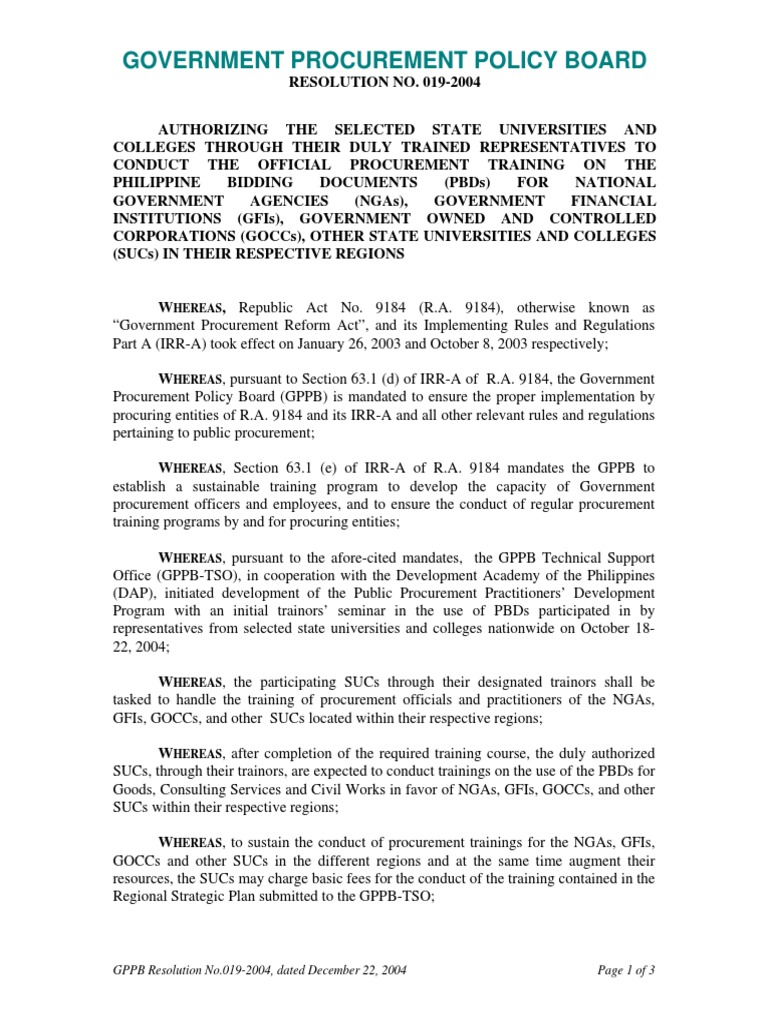 GPPB Resolution No. 19-2004 | Download Free PDF | Mindanao | Government
