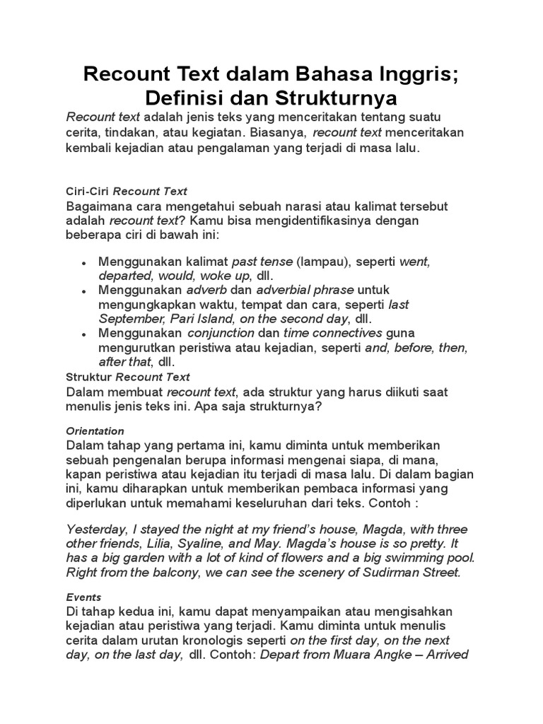 Recount Text Dalam Bahasa Inggris | PDF