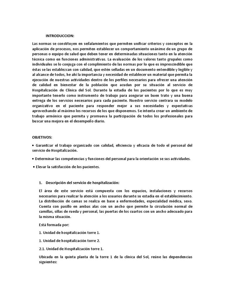 Funciones de Enfermeria de Hospitalizacion | PDF | Hospital | Calidad (comercial)