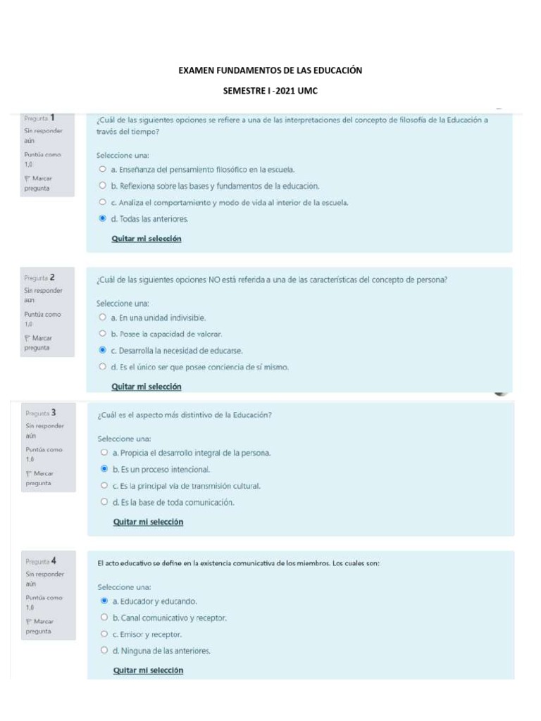 Examen Fundamentos de Educación I 2021 | PDF