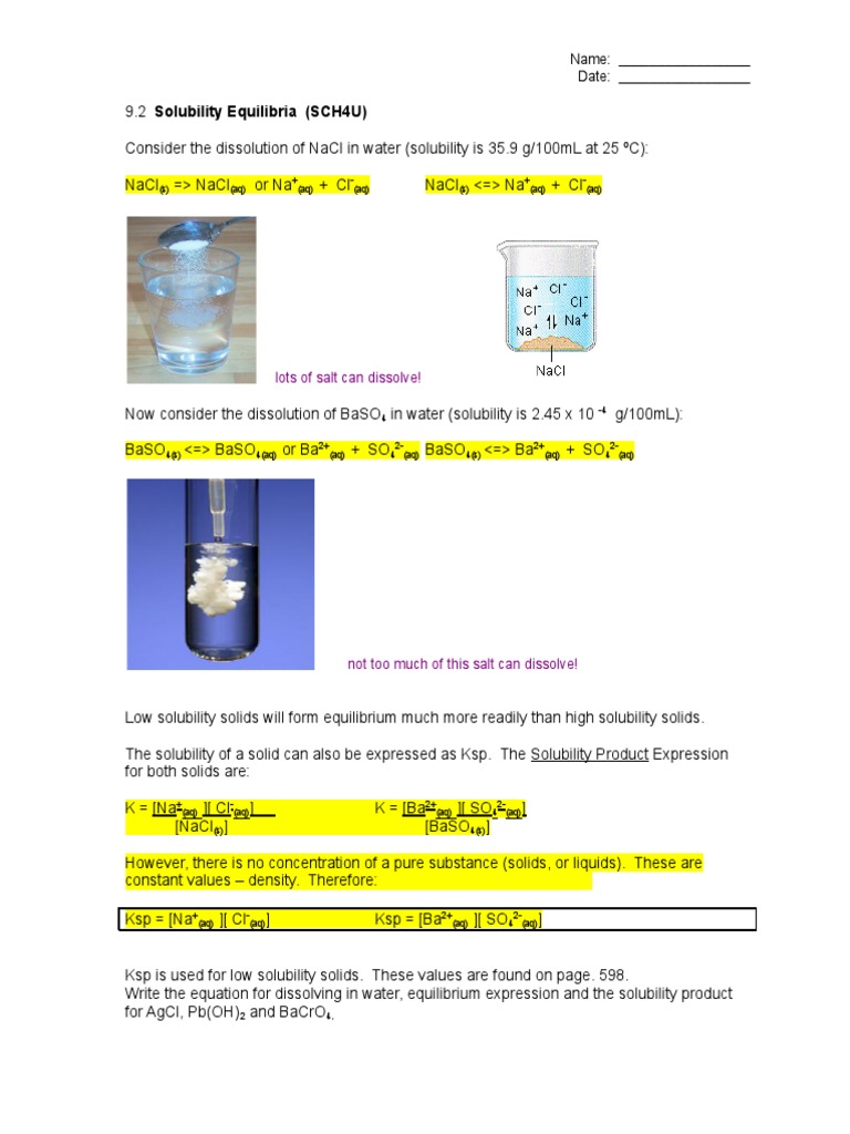 9.2 Solubility Equilibria Teacher | PDF | Solubility | Materials