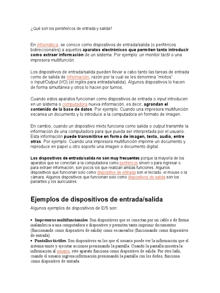 Qué Son Los Perisfericos de Entrada y Salida | PDF | Periférico ...