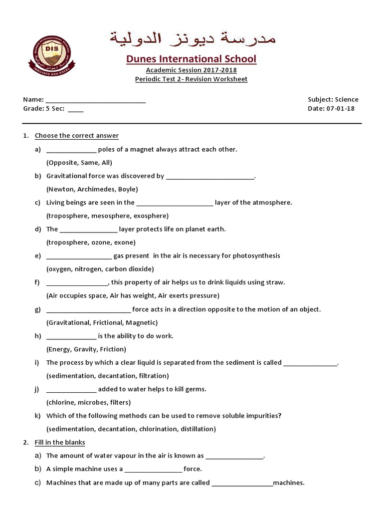 GR 5 Science - PT2 Revision Worksheet | PDF | Atmosphere Of Earth ...