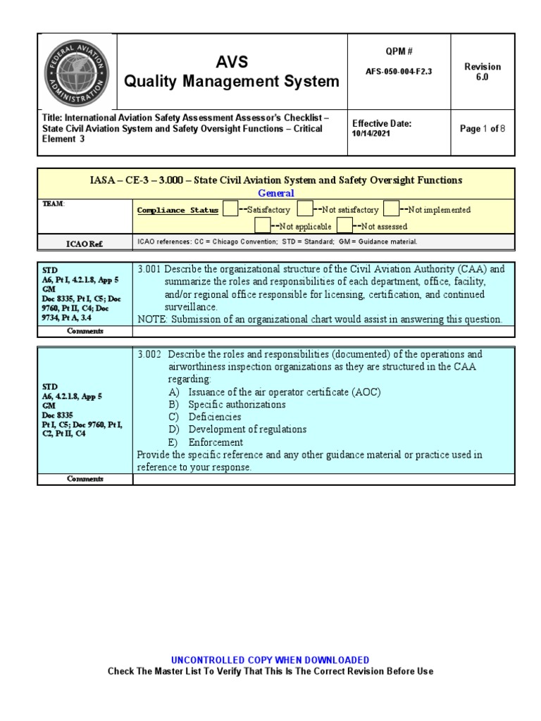 IASA Assessor's Checklist CE-3 Overview | PDF | Federal Aviation ...