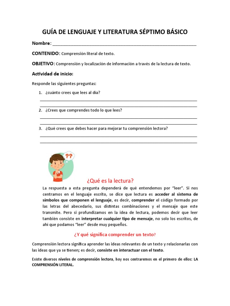 Guía de Lenguaje y Literatura Séptimo Básico | PDF | Comprensión lectora