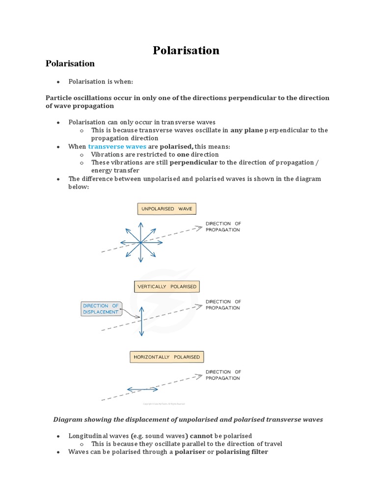Polarisation Revision Notes | PDF | Polarization (Waves) | Waves