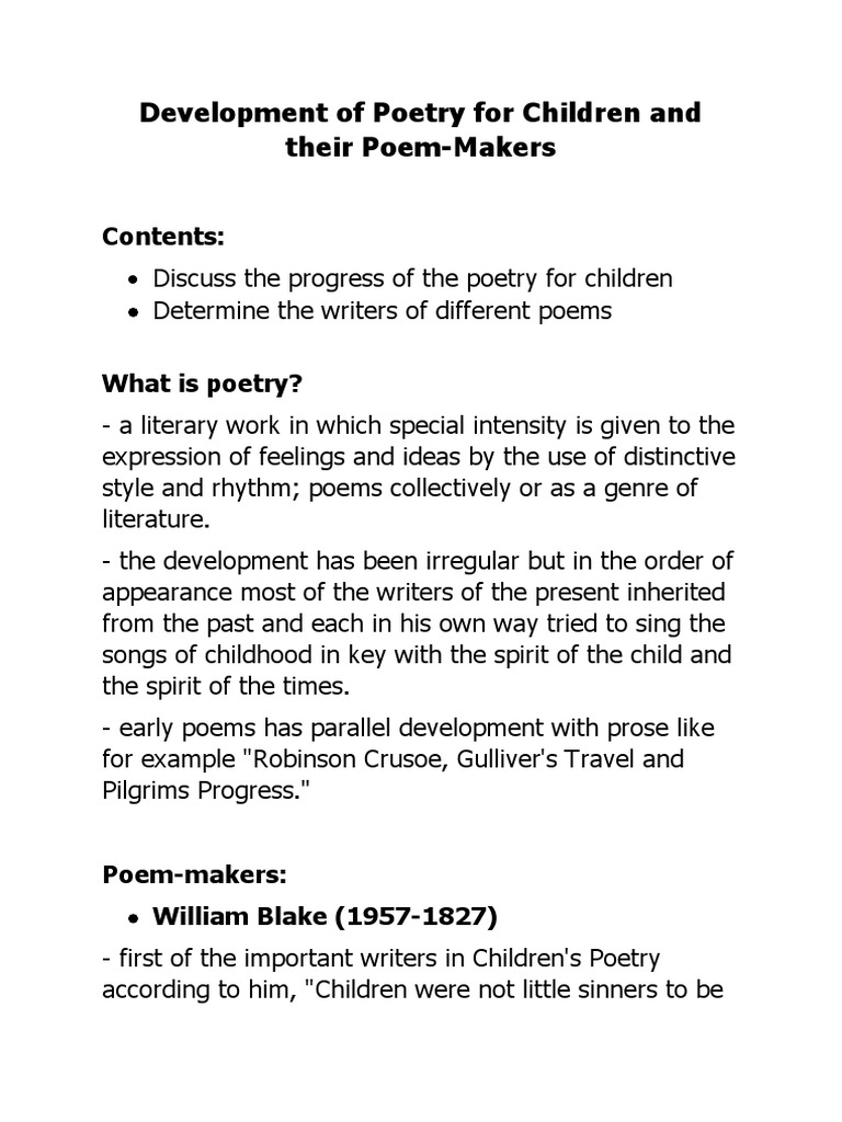 Development of Poetry For Children and Their Poem-Makers: Contents ...