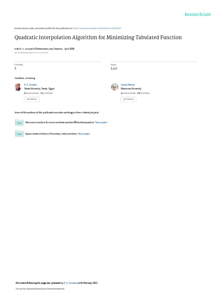 Quadratic Interpolation Algorithm For Minimizing Tabulated Function | PDF | Mathematical ...