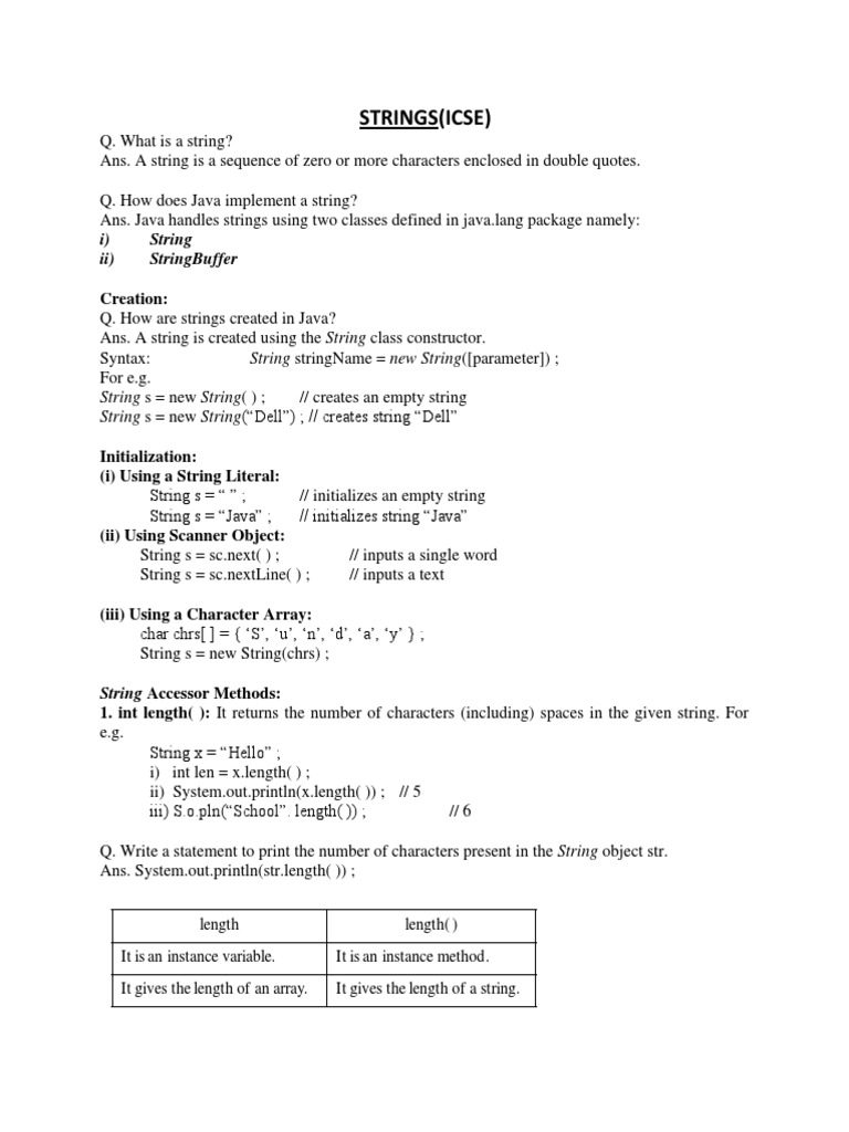 Strings Icse I String Ii Stringbuffer Pdf String Computer 6996