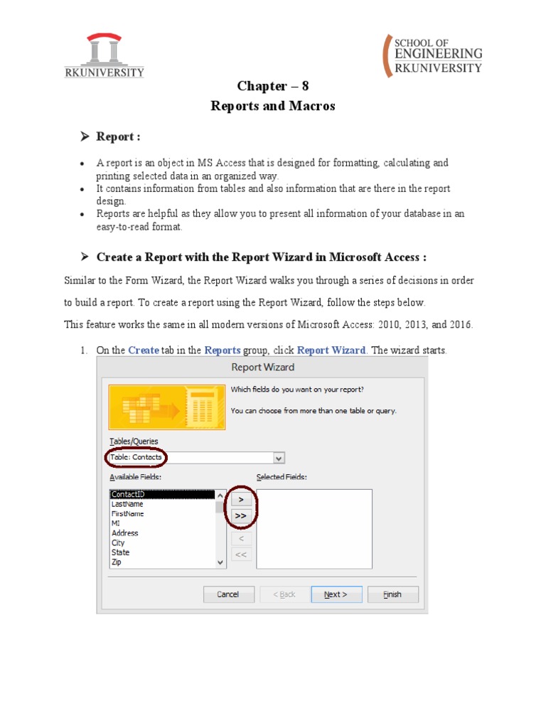 Chapter - 8 Reports and Macros: Report | PDF | Microsoft Access ...