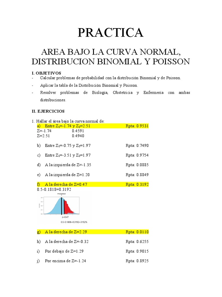 Práctica Area Bajo La Curva Normal, Binomial y Poisson - Resolución | PDF | Distribución de ...