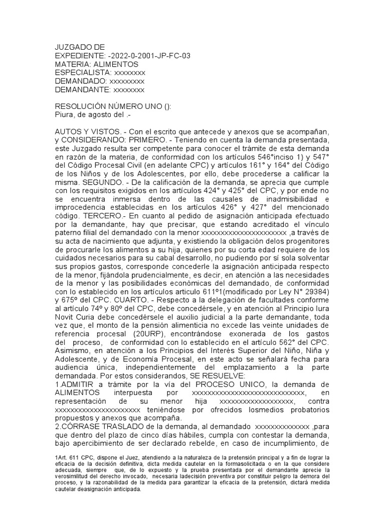 Modelo de Auto Admisorio | PDF | Demanda judicial | Mandato