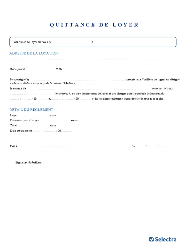 Document Quittance Loyer: Formulaire Quittance Loyer Gratuit – LQNUN