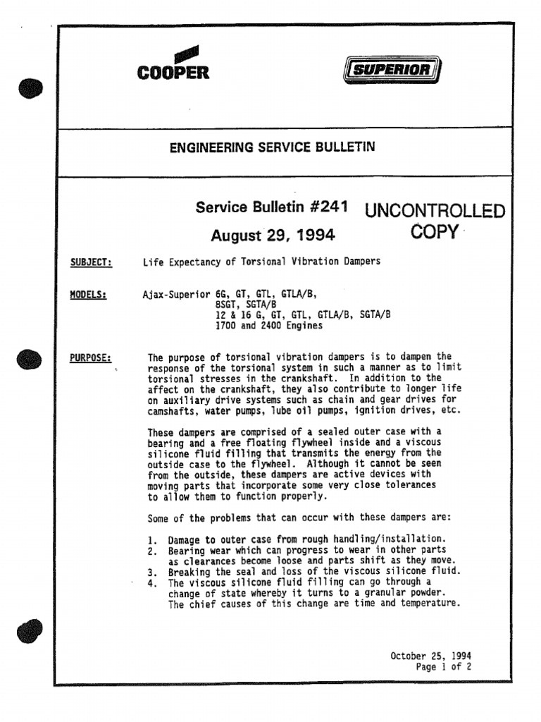 Engineering Service Bulletin 241 | PDF