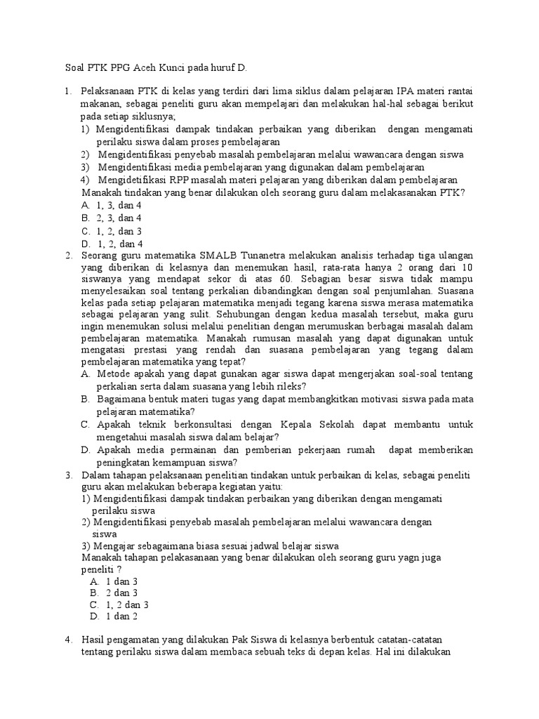 00 Soal PTK PPG Aceh - Budi | PDF