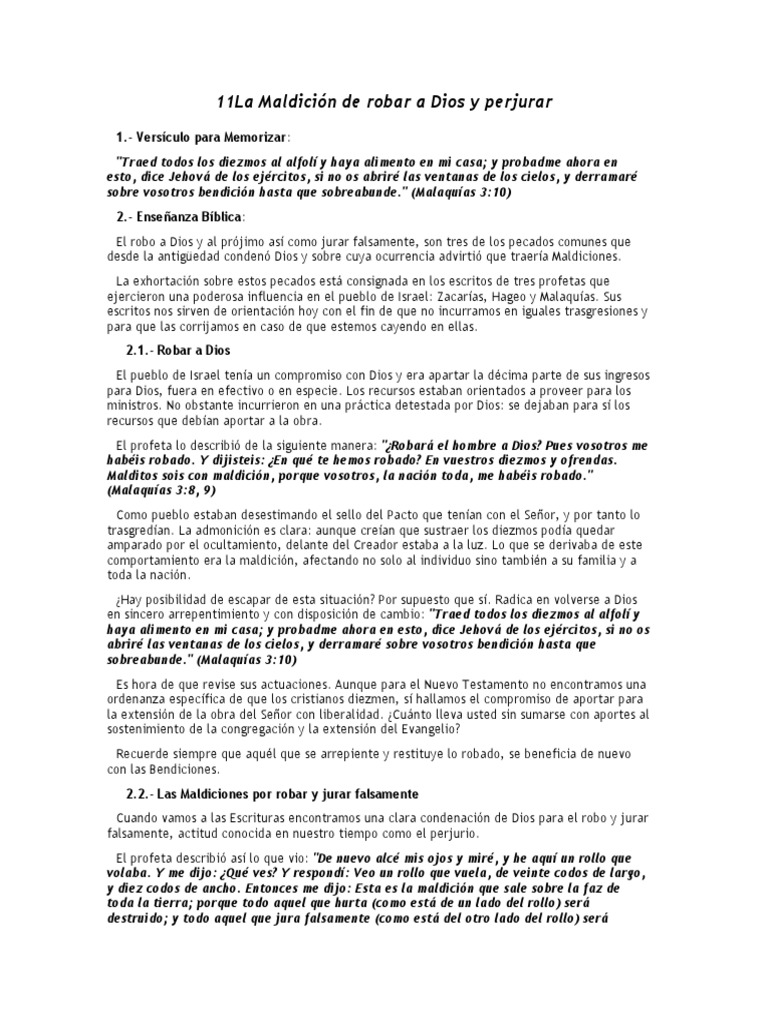 11la Maldici N de Robar A Dios y Perjurar | PDF | Diezmo | Creencia ...