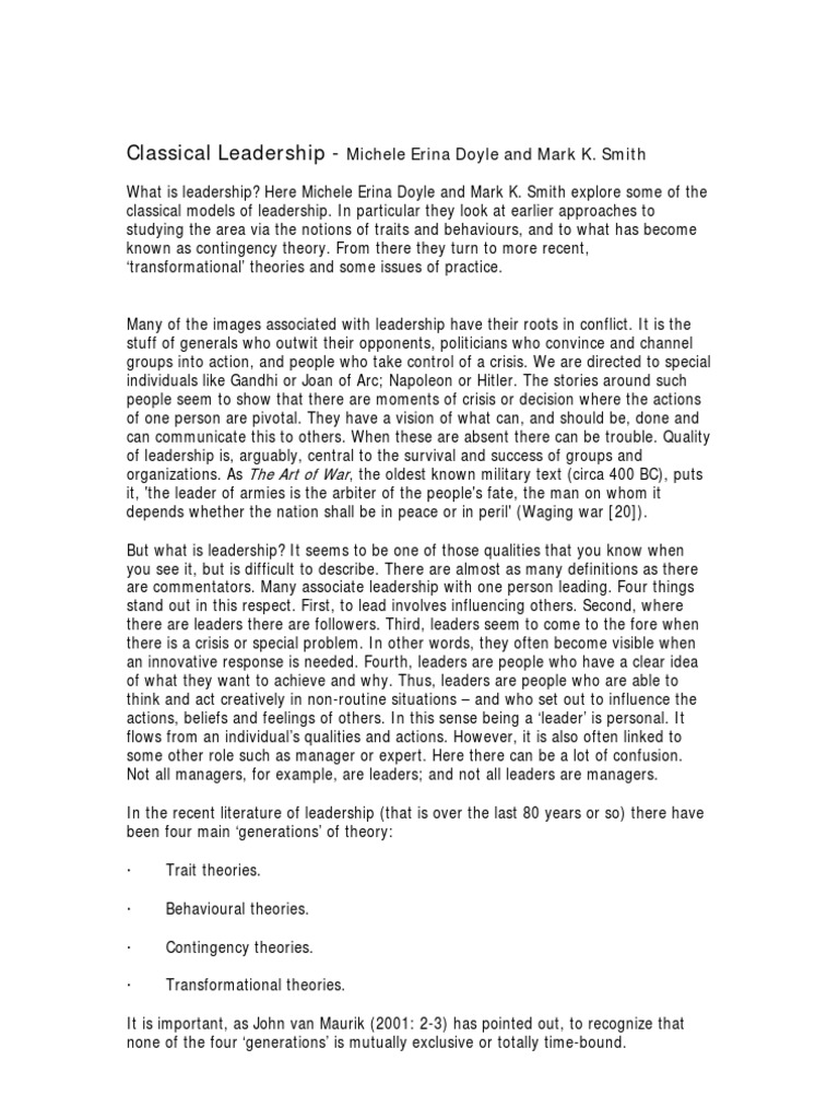 Classical Leadership - : Michele Erina Doyle and Mark K. Smith | PDF ...