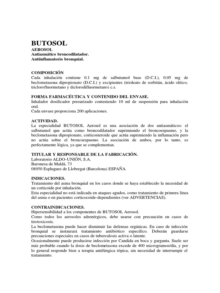 Butosol: Aerosol Antiasmático Broncodilatador. Antiinflamatorio ...