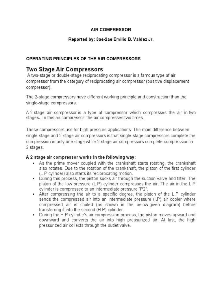 Operating Principles of The Air Compressor | PDF