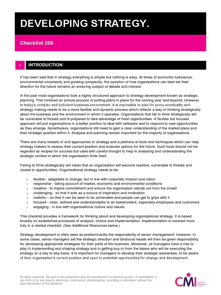 Checklists - Developing Strategy | Download Free PDF | Strategic ...