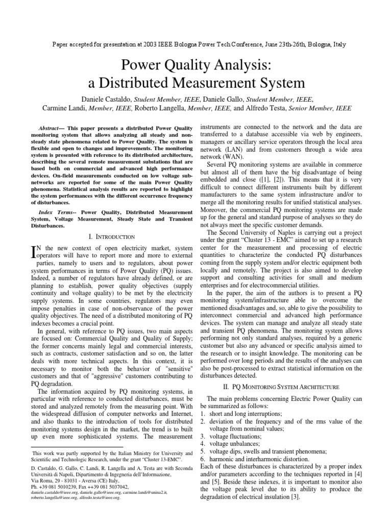 Power Quality Analysis A Distributed Measurement System | PDF ...