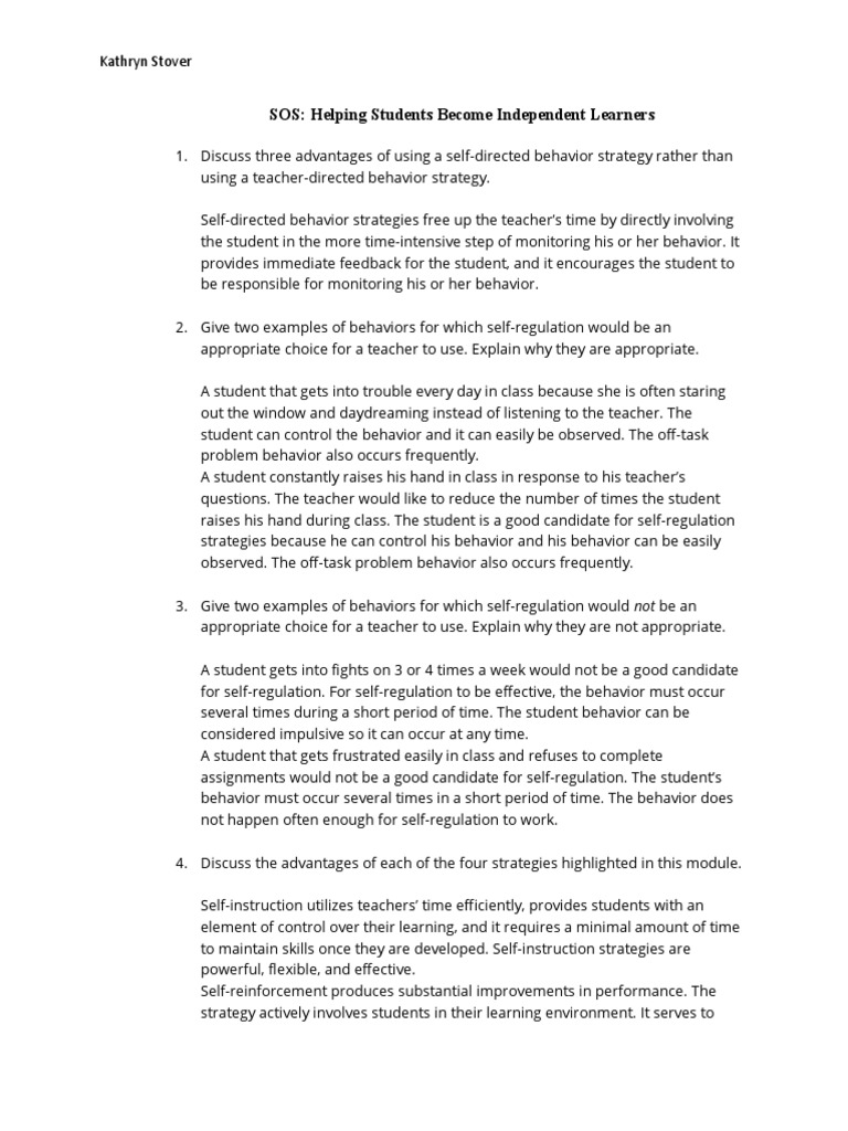 SOS: Helping Students Become Independent Learners: Kathryn Stover | PDF ...