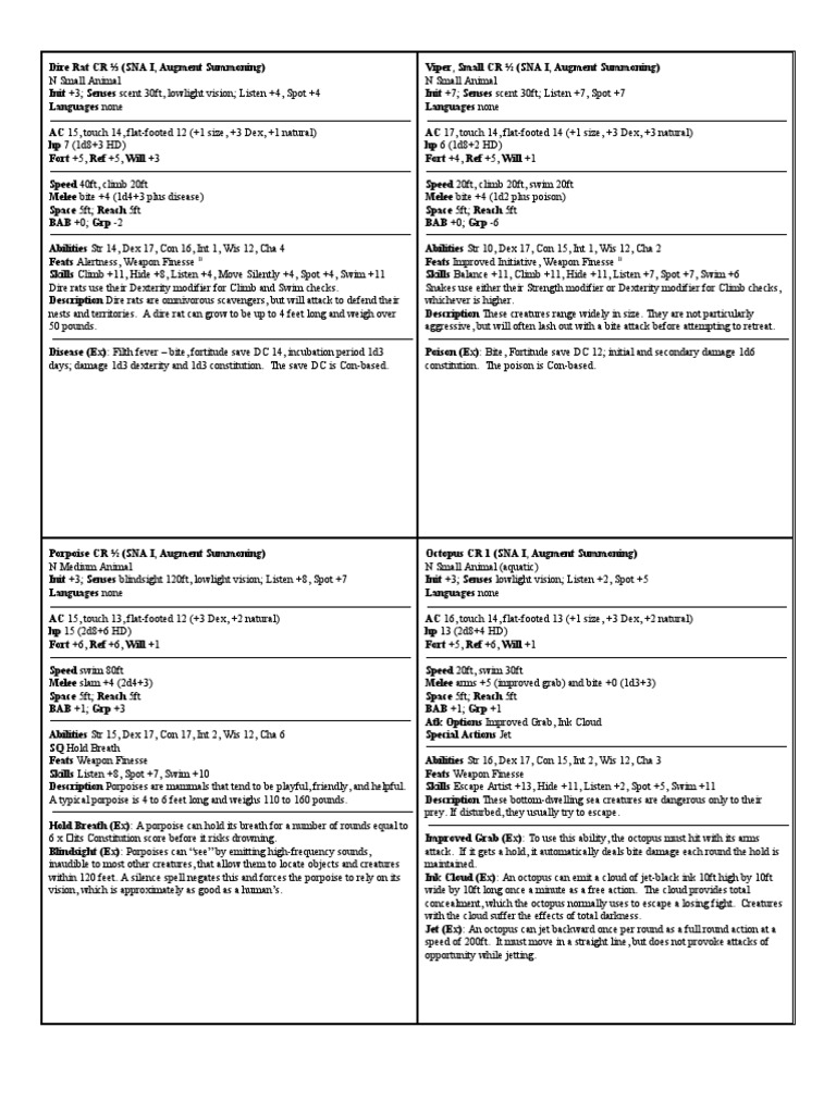 SNA I-III Augment Summoning | PDF | Owl | Octopus